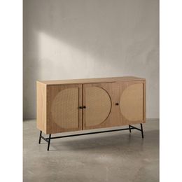 KADIMA DESIGN Sideboard &ndash; Eiche-Dekor/Rattan, 140x80x39 cm, 3 T&uuml;ren, hoch