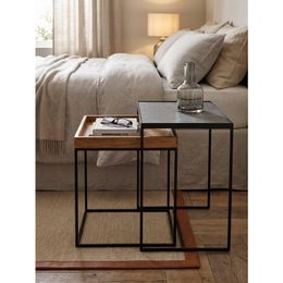 KADIMA DESIGN Couchtisch Set &ndash; 2-teilig Eckig Mango Massivholz Steinoptik Metall Industrial