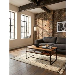 KADIMA DESIGN Couchtisch Massivholz Metall 100x60x45 cm, Industrial Design mit Stauraum