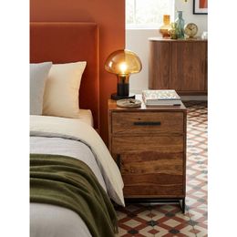 KADIMA DESIGN Nachttisch &ndash; Massivholz/Metall, 45x35x65 cm, Schublade & T&uuml;r, Industrial-Stil