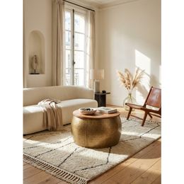 KADIMA DESIGN Couchtisch Rund in Gold aus Mango Massivholz, 60x60x40 cm, Modern, mit Stauraum und Abnehmbarer Platte