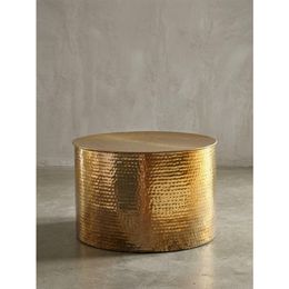 KADIMA DESIGN Couchtisch Aluminium Orientalisch Rund mit Hammerschlag Design Modern, Gold 61x61x40 cm