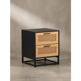 KADIMA DESIGN Nachttisch &ndash; Schwarz/Wiener Geflecht, 45x45x56 cm, Schubladen, zeitlos
