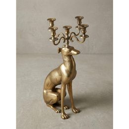 KADIMA DESIGN Dekofigur Kerzenhalter Windhund Aluminium Gold 69 cm mit 5 Armen
