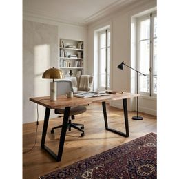 KADIMA DESIGN Schreibtisch Massivholz Baumkante mit U-Gestell, Akazie 160x80x76 cm