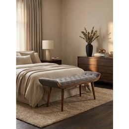 KADIMA DESIGN Sitzbank &ndash; Stoff/Massivholz, 125x51x38 cm, Grau, Chesterfield-Design