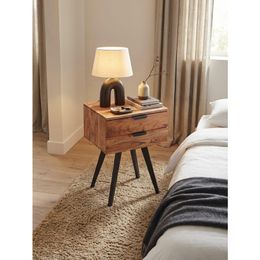 KADIMA DESIGN Nachttisch &ndash; Akazie Massivholz/Metall, 47x65x35 cm, 2 Schubladen, modern