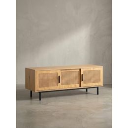 KADIMA DESIGN Lowboard Eiche-Dekor Zeitloser Stil 120x45,5x40 cm mit Wiener Geflecht und Schiebet&uuml;ren