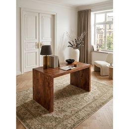 KADIMA DESIGN Schreibtisch Massivholz Ablage Landhausstil BOHA, Dunkelbraun 120x60x76 cm