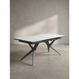 KADIMA DESIGN Esstisch Ausziehbar Keramik Glas Marmoroptik Gro&szlig;, Wei&szlig; 180x95x76 cm