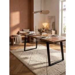 KADIMA DESIGN Esstisch Massivholz Metall U-Gestell Baumkante Rechteckig, Akazie 180x90x76 cm