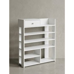 KADIMA DESIGN Schuhregal &ndash; Wei&szlig;, 75x92,5x24 cm, hoch, 7 F&auml;cher, mit Schublade
