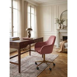 KADIMA DESIGN Schreibtischstuhl Samt drehbar mit Lehne, Schalenform, Rollen und H&ouml;henverstellung, Rosa 54x52x105 cm
