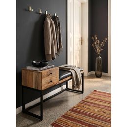 KADIMA DESIGN Sitzbank &ndash; Ziegenleder/Metall, 100x60x35 cm, Schwarz, mit Stauraum