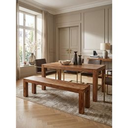 KADIMA DESIGN Esszimmerbank MUMBAI Massivholz Landhausstil, Dunkelbraun 180x35x45 cm