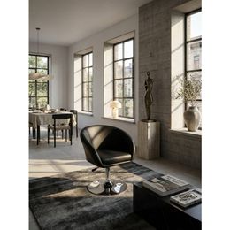 KADIMA DESIGN Loungesessel im Cocktail-Stil aus Kunstleder, h&ouml;henverstellbar und drehbar mit Chromfu&szlig;, Schwarz 62x55x84 cm