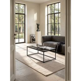 KADIMA DESIGN Couchtisch mit Marmor-Optik und Metall-Gestell, Eckig, Schwarz 100x60x40 cm