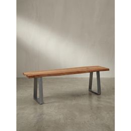KADIMA DESIGN Esszimmerbank Massivholz Metall Baumkante Chromgestell, Akazie 120x40x46 cm