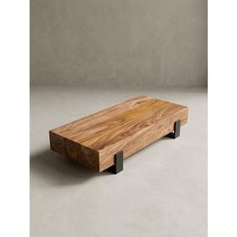 KADIMA DESIGN Couchtisch Sheesham Massivholz/Metall 115x22x44cm Modernes Design Braun/Schwarz
