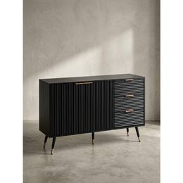 KADIMA DESIGN Sideboard &ndash; Schwarz/Eiche-Dekor, 120x80x40 cm, mit T&uuml;ren und Schubladen, Metallbeine