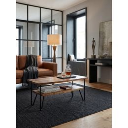 KADIMA DESIGN Couchtisch in Massivholz mit Metall, 90x50x40 cm, Rechteckig, Stauraum, Industrial Design
