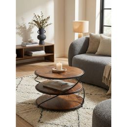 KADIMA DESIGN Couchtisch Sheesham Massivholz/Metall Rund 58x58x40,5 cm mit Stauraum