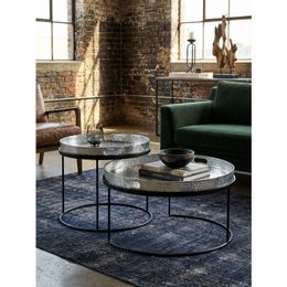 KADIMA DESIGN Couchtisch 2er Set Metall Rund Hammerschlag Abnehmbares Tablett, Silbern 56x56x33 cm