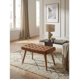KADIMA DESIGN Sitzhocker &ndash; Mango Massivholz/Echtleder, 67x47x39 cm, Chesterfield-Design
