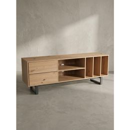 KADIMA DESIGN TV-Lowboard mit Eiche-Dekor, Schubladen und offenes Regal, modern, Braun 150x40x55 cm