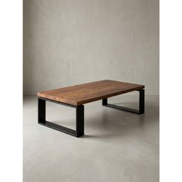 KADIMA DESIGN Couchtisch Braun, Massivholz und Metallgestell, Modernes Design, 115x35x60 cm, Rechteckig