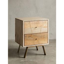 KADIMA DESIGN Nachttisch &ndash; Mango Massivholz, 40x56x40 cm, hoch, 2 Schubladen, Landhausstil
