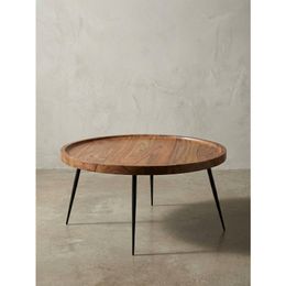 KADIMA DESIGN Couchtisch Sheesham Massivholz Rund 75x39x75 cm, Retro Braun Metall Kaffeetisch