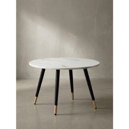 KADIMA DESIGN Couchtisch mit Marmor Optik, Modernes Design, Metall-Gestell, Runde Form, Wei&szlig; 60x60x41 cm