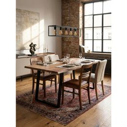 KADIMA DESIGN Esstisch Massivholz Metall U-Gestell Baumkante Rechteckig, Akazie 160x80x76 cm