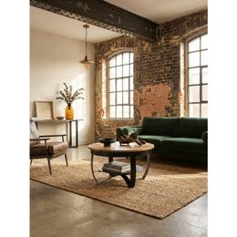 KADIMA DESIGN Couchtisch Schwarz Industrial Mango Massivholz Metall Rund 60x34x60 cm