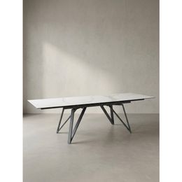 KADIMA DESIGN Esstisch Ausziehbar Keramik Glas Marmoroptik Rechteckig Gro&szlig;, Wei&szlig; 180x95x76 cm