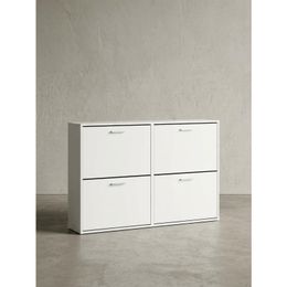 KADIMA DESIGN Schuhschrank Holz mit 4 F&auml;chern und Ablage, Wei&szlig; 120x24x81 cm