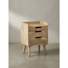 KADIMA DESIGN Nachttisch &ndash; Mango Massivholz, 45x33x63 cm, Hellbraun, 3 Schubladen, Ablage