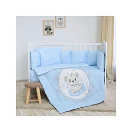 Lorelli Babybettw&auml;sche-Set 5-tlg. Decke 140 x 95 cm Kissen 43 x 35 cm Nestchen blau B&auml;r