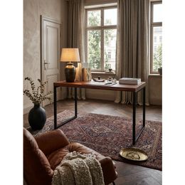 KADIMA DESIGN Schreibtisch &ndash; Massivholz/Metall, 117x59x76,5 cm, dunkel, kompakt, Industrial-Stil