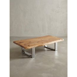 KADIMA DESIGN Couchtisch Braun Akazien-Massivholz mit Metallgestell, Baumkante, 115x25x58cm