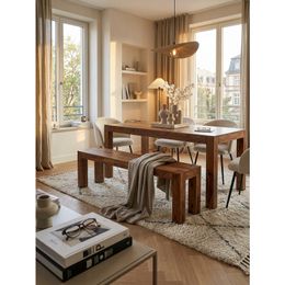 KADIMA DESIGN Esszimmerbank MUMBAI Massivholz Landhausstil, Dunkelbraun 140x35x45 cm