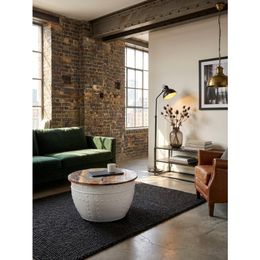 KADIMA DESIGN Couchtisch Wei&szlig; Industrial Mango-Massivholz Metall 60x36x60 cm Rund mit Stauraum