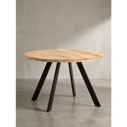 KADIMA DESIGN Esszimmertisch &ndash; Rund Mango Massivholz 120x120x76 cm Metallbeine