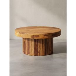 KADIMA DESIGN Couchtisch rund aus Massivholz in Braun, 60x30x60 cm