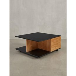 KADIMA DESIGN Couchtisch mit Rollen, 2 Schubladen und F&auml;chern, Braun-Schwarz 70x70x36 cm