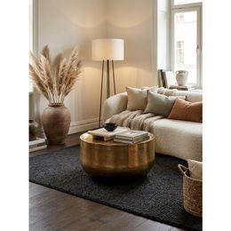 KADIMA DESIGN Couchtisch Aluminium mit Hammerschlag-Muster, orientalischer Stil, rund, klein, Gold 60x60x35 cm