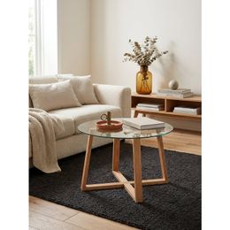 KADIMA DESIGN Couchtisch rund aus massiver Eiche und Glas in modernem Design, 58x58x47 cm