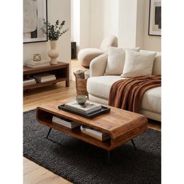 KADIMA DESIGN Couchtisch Sheesham Massivholz/Metall Eckig 90x55x30 cm mit Stauraum