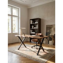 KADIMA DESIGN Schreibtisch Massivholz Baumkante X-Gestell, Akazie 200x100x76 cm